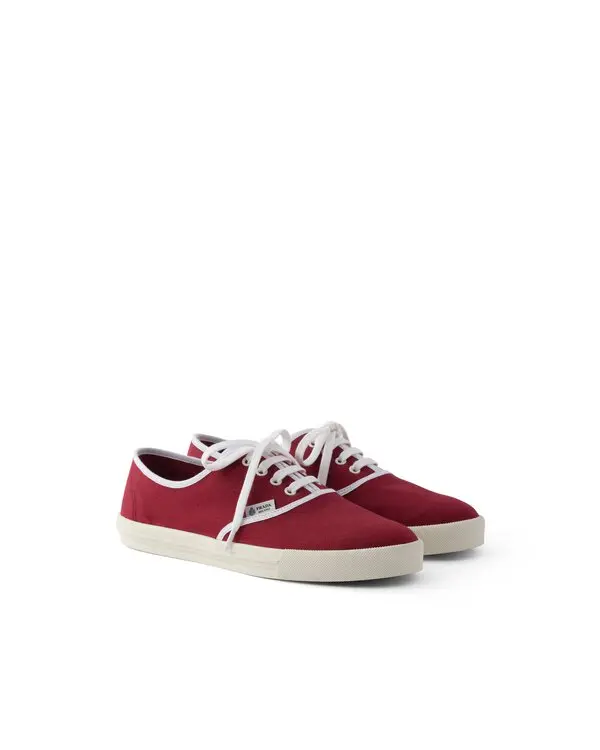 Prada Drill Fabric Laced Sneakers - Red