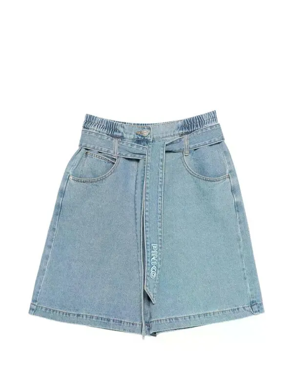 Pinko Wide-leg Denim Bermuda Shorts With Belt