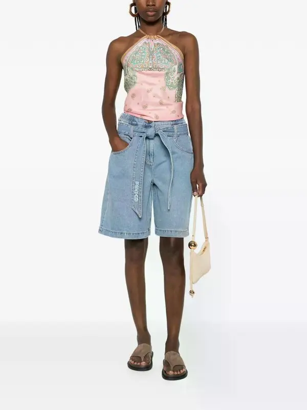 Pinko Wide-leg Denim Bermuda Shorts With Belt