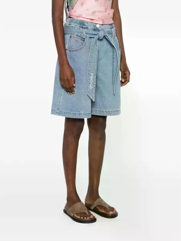 Pinko Wide-leg Denim Bermuda Shorts With Belt