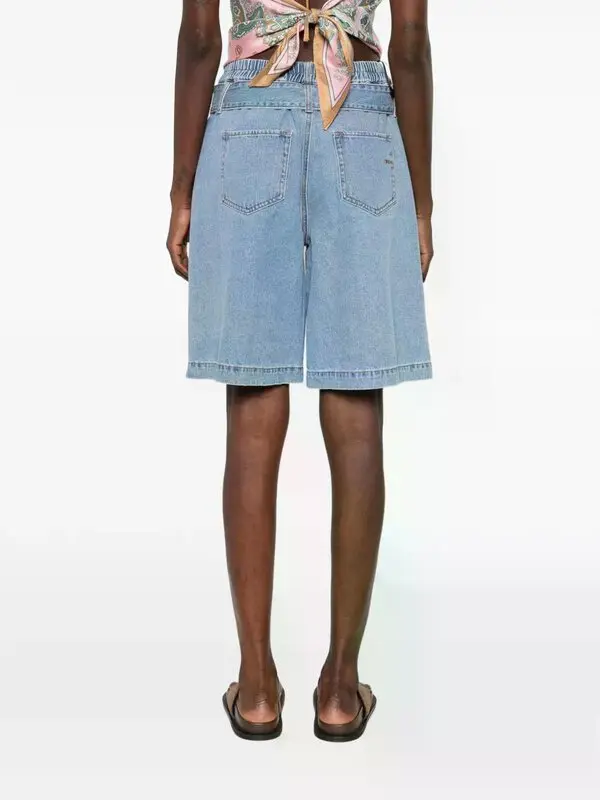 Pinko Wide-leg Denim Bermuda Shorts With Belt