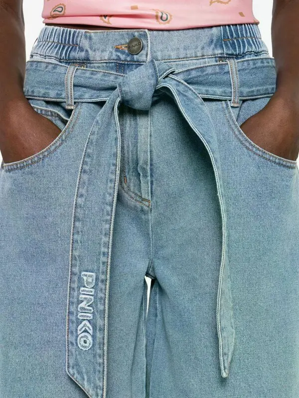 Pinko Wide-leg Denim Bermuda Shorts With Belt
