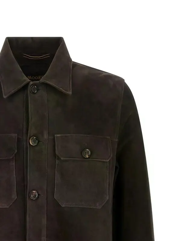 MOORER Klaus Suede Overshirt - Brown