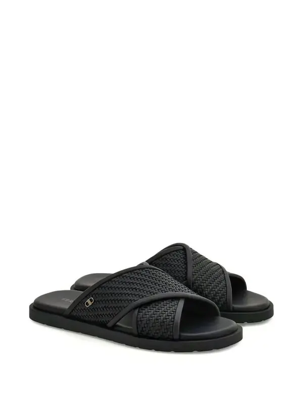 FERRAGAMO Woven Crossover Gancini Sandals - Black