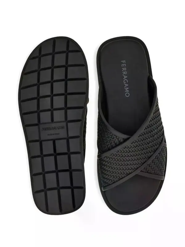 FERRAGAMO Woven Crossover Gancini Sandals - Black
