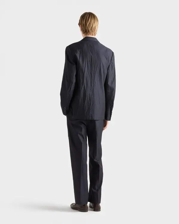 Prada Cotton And Silk Classic Fit Trousers - Navy