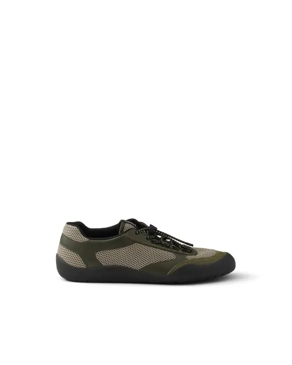 Prada Speedrock Leather And Mesh Fabric Sneakers - Green