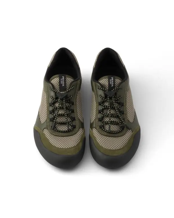 Prada Speedrock Leather And Mesh Fabric Sneakers - Green