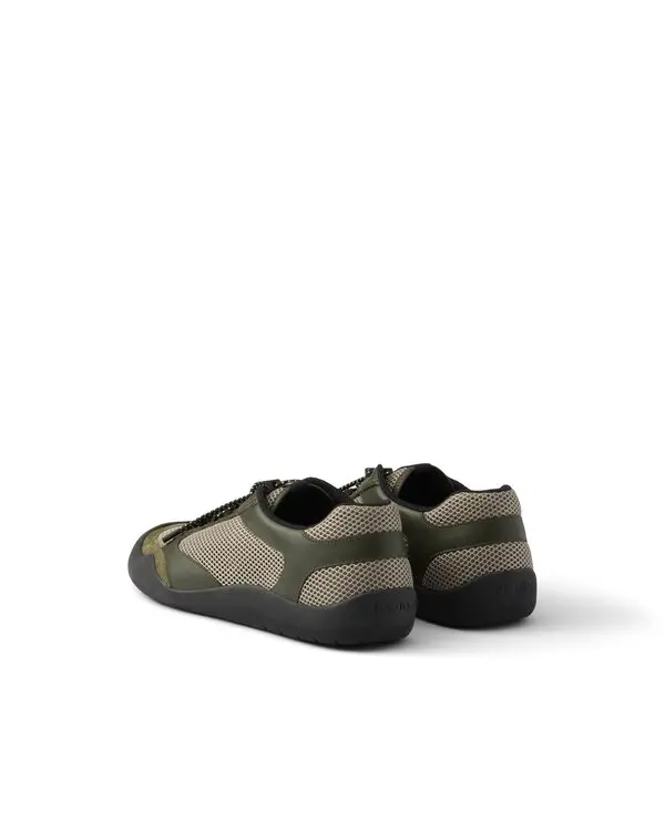Prada Speedrock Leather And Mesh Fabric Sneakers - Green
