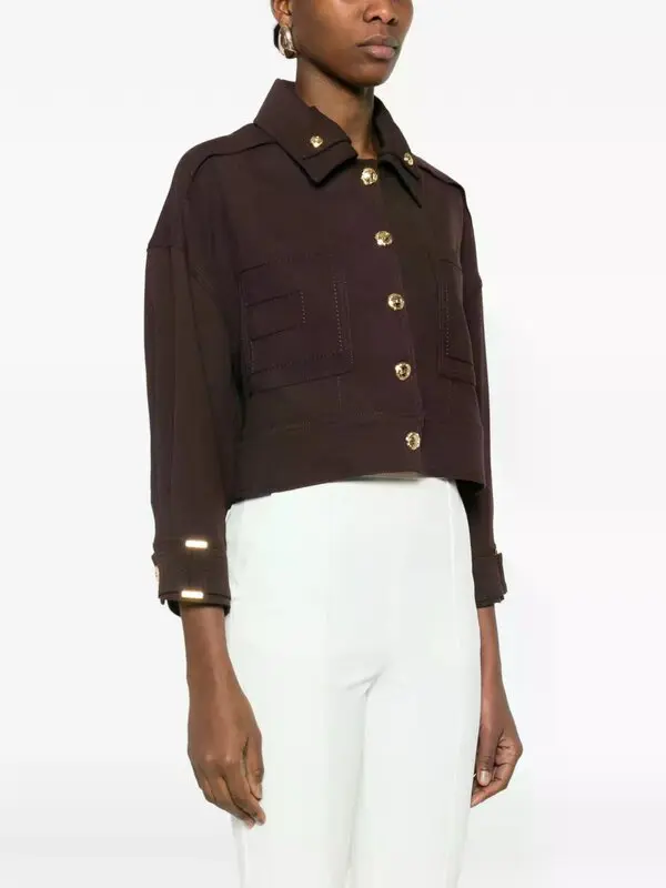Elisabetta Franchi Gabardine Pea Coat With Jewel Buttons - Brown