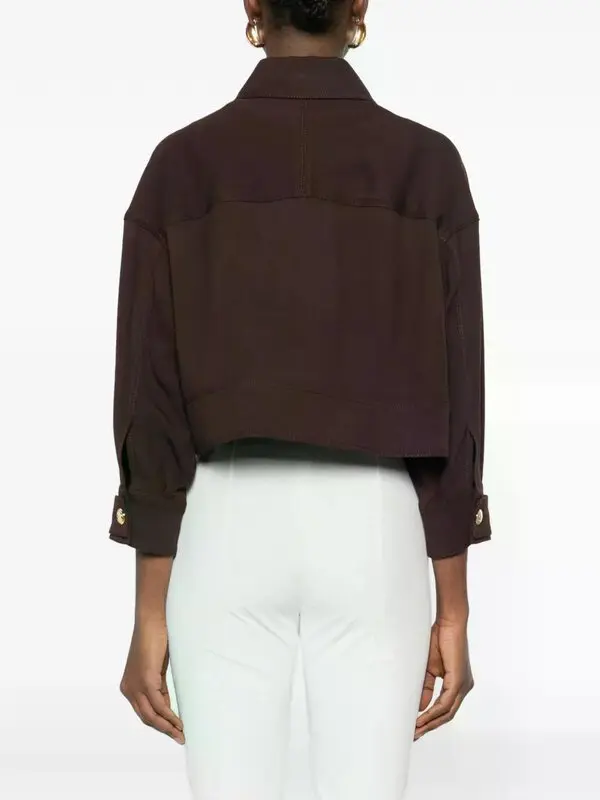 Elisabetta Franchi Gabardine Pea Coat With Jewel Buttons - Brown