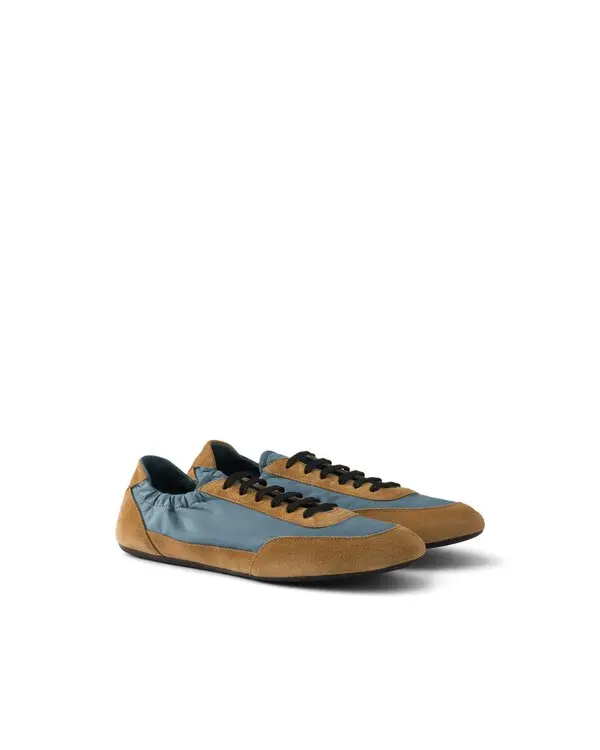 Prada Collapse Re-nylon And Suede Sneakers - Light Blue