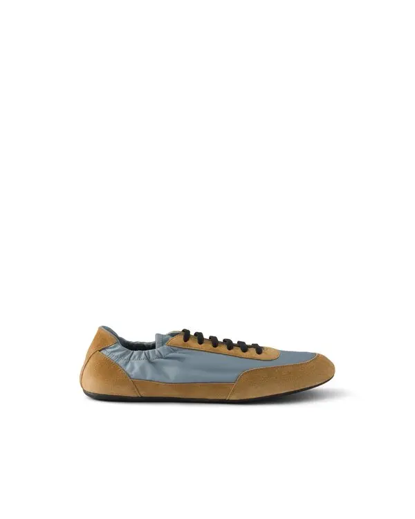 Prada Collapse Re-nylon And Suede Sneakers - Light Blue
