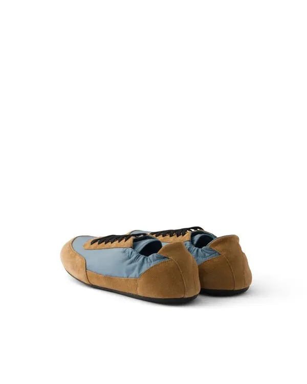 Prada Collapse Re-nylon And Suede Sneakers - Light Blue