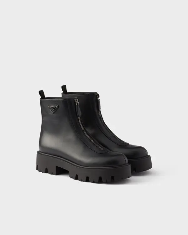 Prada Leather Zip-up Booties