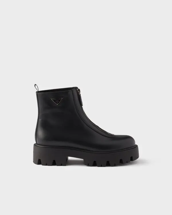 Prada Leather Zip-up Booties