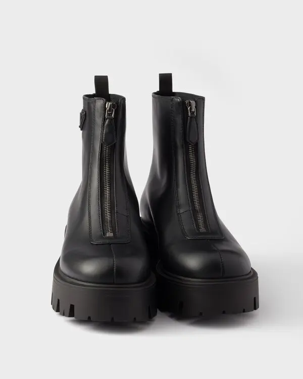 Prada Leather Zip-up Booties