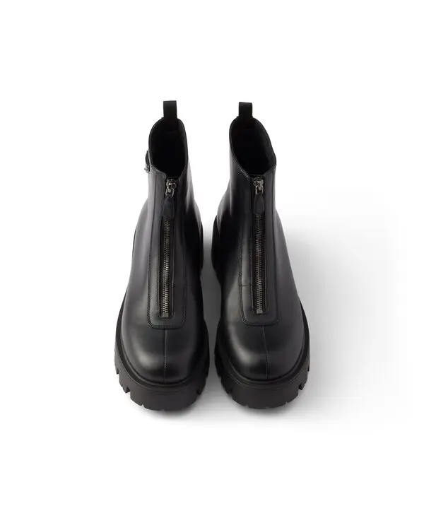 Prada Leather Zip-up Booties - Black