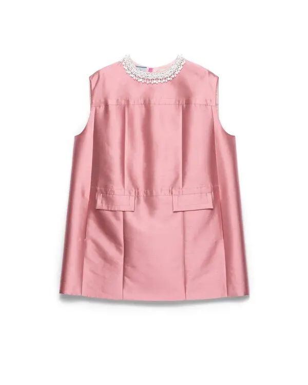 Prada Embroidered Double Shantung Dress - Pink