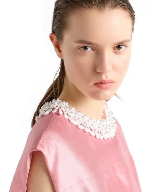 Prada Embroidered Double Shantung Dress - Pink