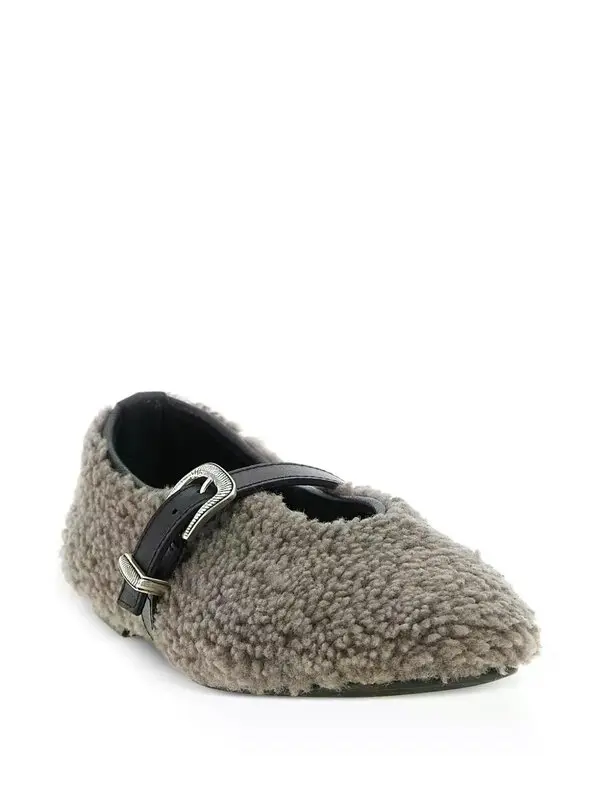KATE CATE Shearling Buckle Ballet Flats - Grey