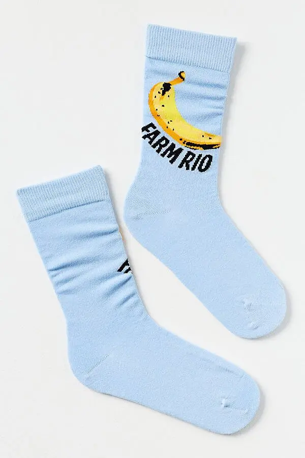 Farm Rio Knit Icon Crew Socks - Light Blue