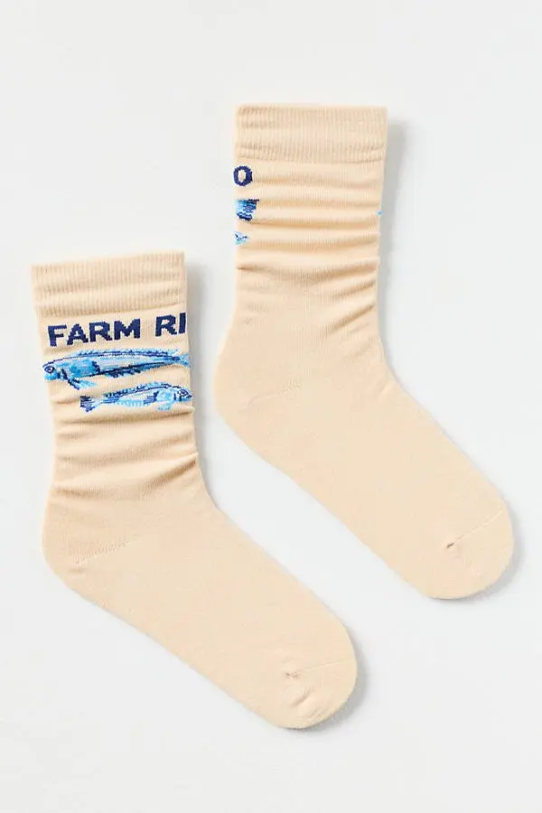 Farm Rio Knit Icon Crew Socks - Off White Fish