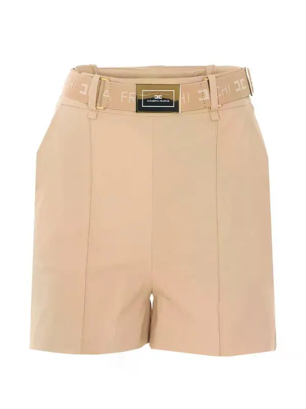 Elisabetta Franchi Technical Bi-elastic Fabric Belted Shorts - Neutrals