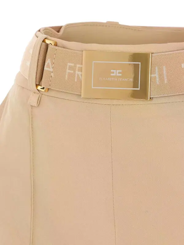 Elisabetta Franchi Technical Bi-elastic Fabric Belted Shorts - Neutrals