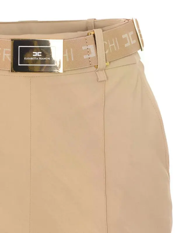 Elisabetta Franchi Technical Bi-elastic Fabric Belted Shorts - Neutrals