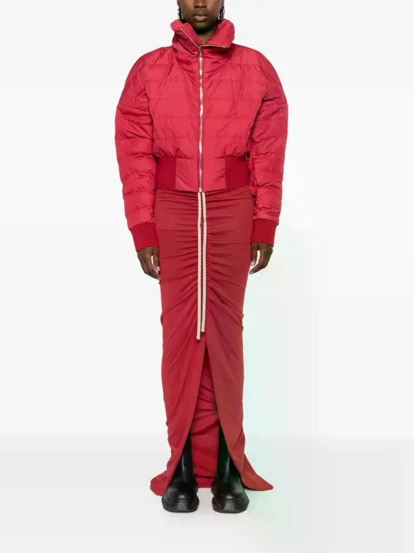 MONCLER + RICK OWENS Quilted Funnel Neck Cropped Jacket - Red