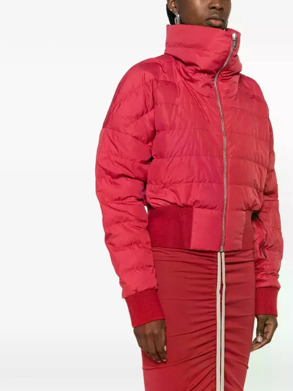 MONCLER + RICK OWENS Quilted Funnel Neck Cropped Jacket - Red