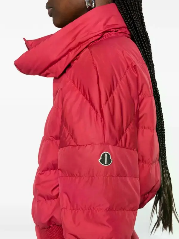 MONCLER + RICK OWENS Quilted Funnel Neck Cropped Jacket - Red