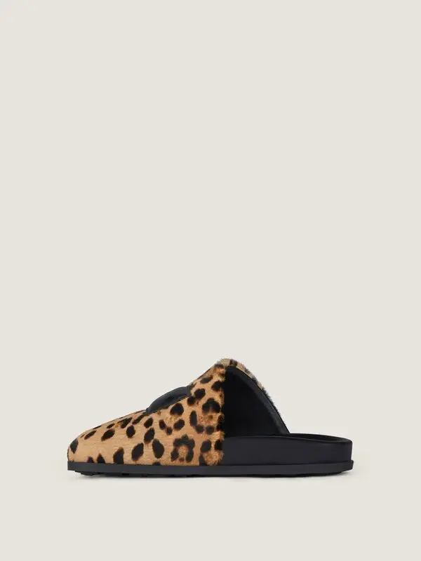 Givenchy Label Leopard Pony Effect Leather Mules - Black/beige