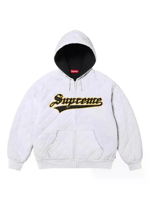 Supreme Quilted Zip Hooded Sweater - Grey