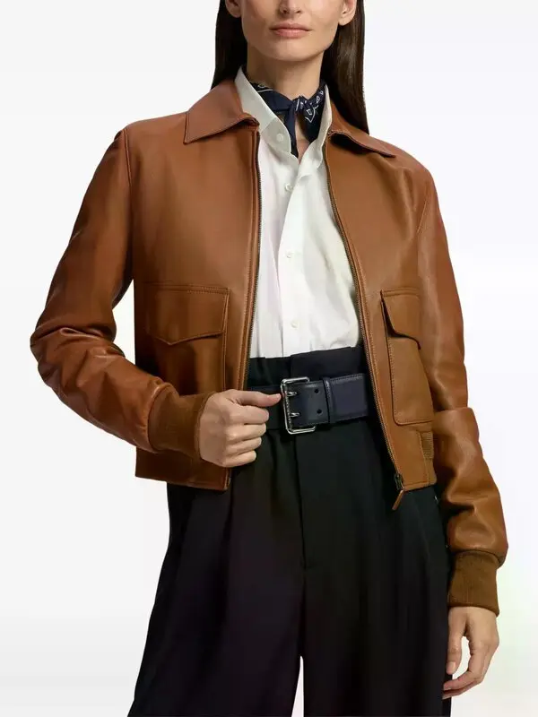 Ralph Lauren Sullivan Leather Bomber Jacket - Brown