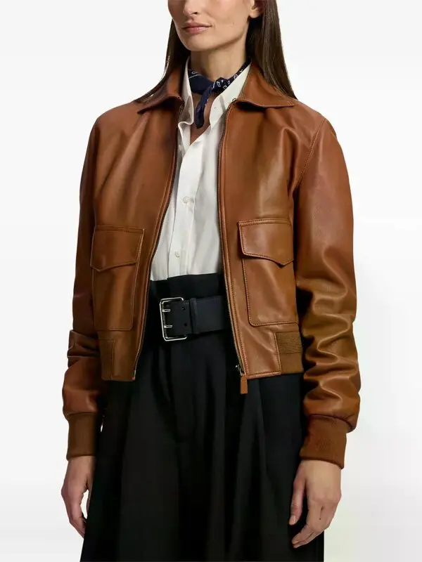 Ralph Lauren Sullivan Leather Bomber Jacket - Brown