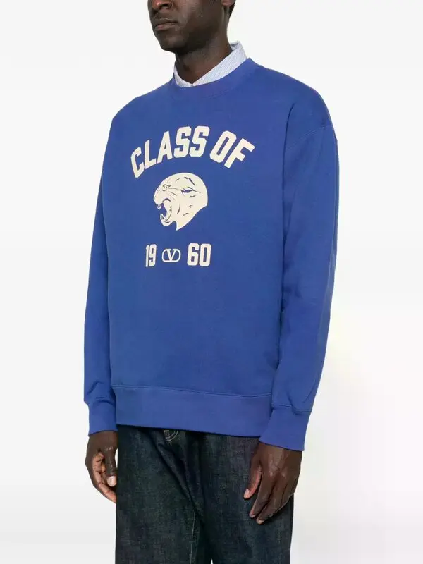 Valentino Garavani Panther-print Cotton Sweatshirt - Blue