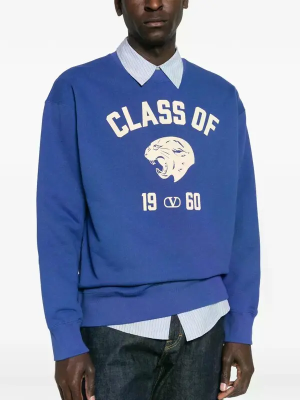 Valentino Garavani Panther-print Cotton Sweatshirt - Blue