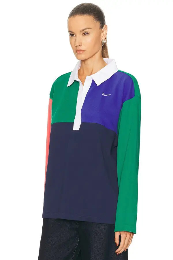 Nike Essential Long Sleeve Polo Top - Malachite, Midnight Navy, Sea Coral, & White