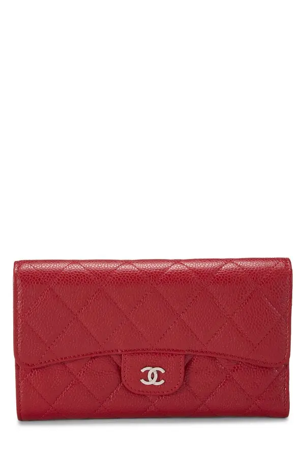 Chanel Caviar Classic Long Flap Wallet - Red