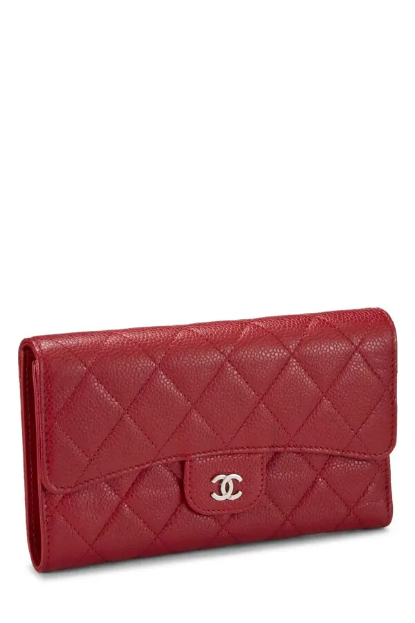 Chanel Caviar Classic Long Flap Wallet - Red