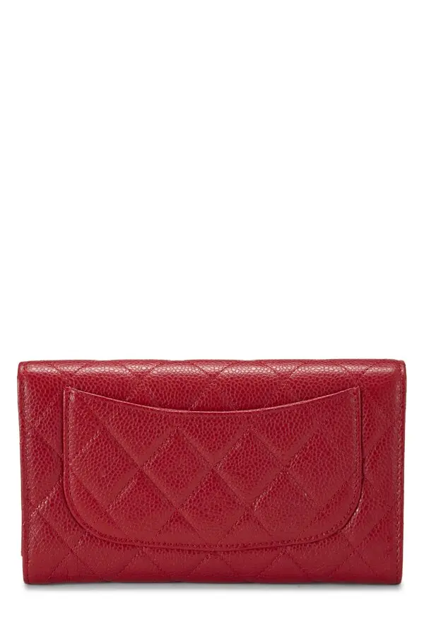 Chanel Caviar Classic Long Flap Wallet - Red