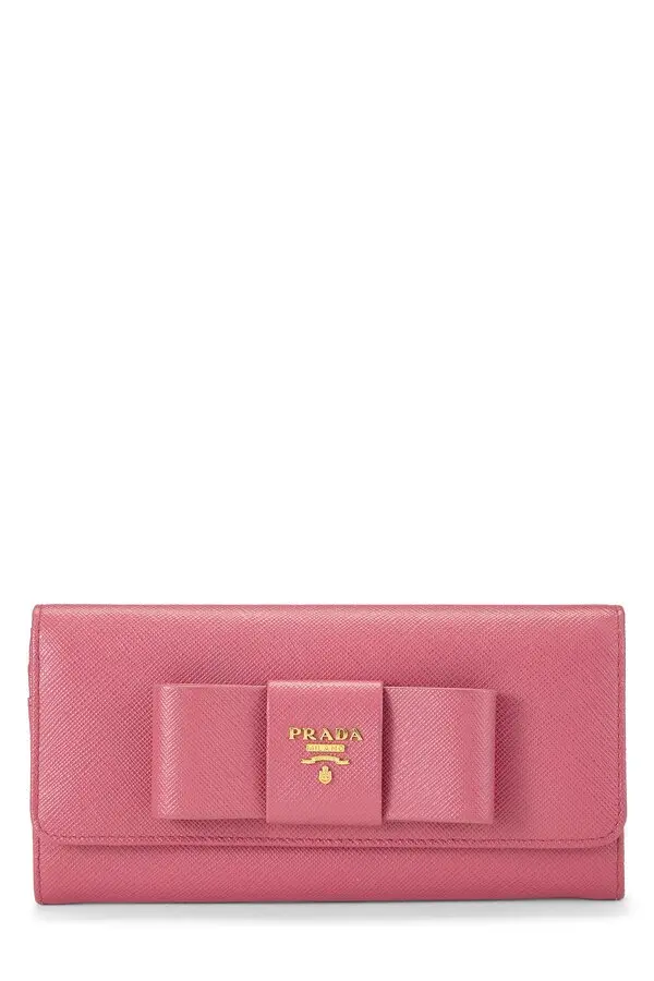 Prada Saffiano Bow Continental Wallet - Pink