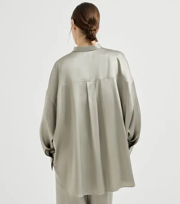 Brunello Cucinelli Stretch-silk Mandarin-collar Shirt - Green