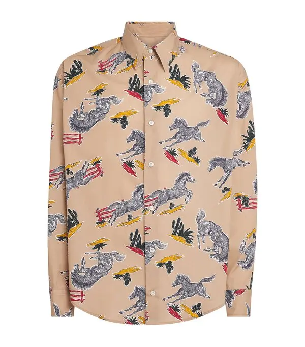 Ami Cotton Horse Print Shirt - Beige