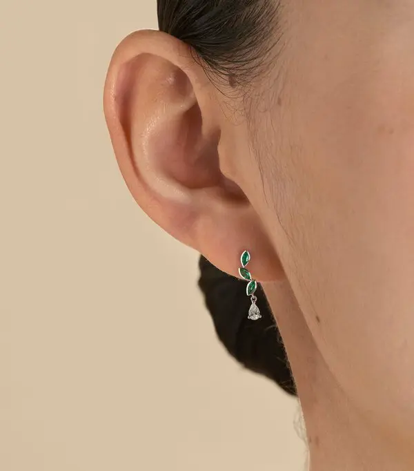 ASTRID & MIYU 14k White Gold, Diamond And Emerald Earrings - Silver