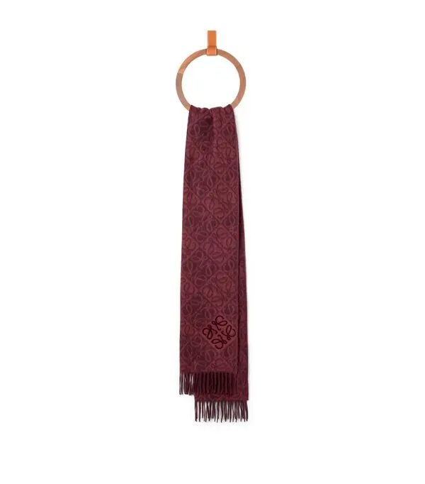 Loewe Wool-cashmere Anagram Scarf - Burgundy