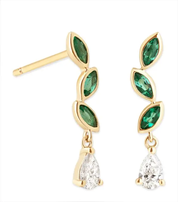 ASTRID & MIYU Yellow Diamond And Emerald Marquise Drop Earrings - Gold