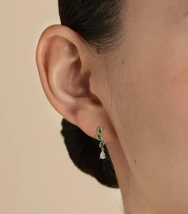 ASTRID & MIYU Yellow Diamond And Emerald Marquise Drop Earrings - Gold